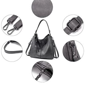 Handbags for Women Large Designer Ladies Hobo bag Bucket Purse Faux Leather (Grey)