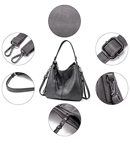 Handbags for Women Large Designer Ladies Hobo bag Bucket Purse Faux Leather (Grey)