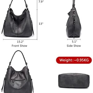 Handbags for Women Large Designer Ladies Hobo bag Bucket Purse Faux Leather (Grey)