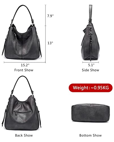 Handbags for Women Large Designer Ladies Hobo bag Bucket Purse Faux Leather (Grey)