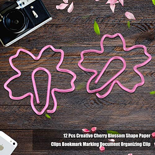 Flower Sakura Paper Clips Paperclips Creative Cute Paper Clips for Paper Non Skid Usually for Office School Book Notebook Document Organizing and so on (12 Pieces - Pink)