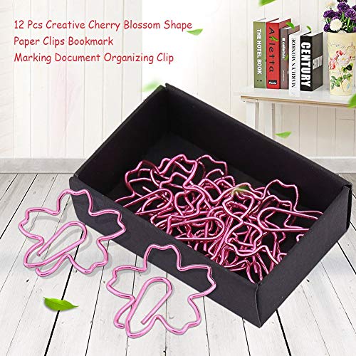 Flower Sakura Paper Clips Paperclips Creative Cute Paper Clips for Paper Non Skid Usually for Office School Book Notebook Document Organizing and so on (12 Pieces - Pink)