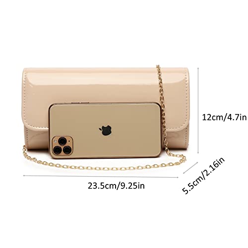 Nude Clutch Purses for Women Black Patent leather Clutch Red Envelope Clutch Bag Crossbody Handbag for Wedding Party Gift Travel (Nude 018)