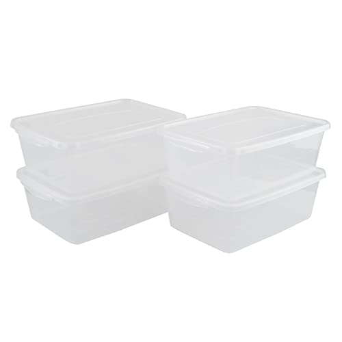 Nesmilers Clear Storage Boxs with Lids, 14 Quarts Latching Storage Totes Bins Set of 4