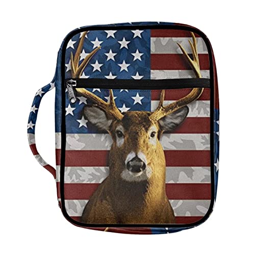 Uourmeti American Flag Deer Bible Covers for Women Girls Bible Case Large Bible Bag with Handle Carrying Book Case Bible Tote Bag with Zipper Pocket Bible Cover for Bible Study