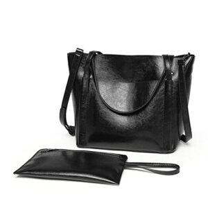 New Women's Chic Bag Retro Large Bag Shoulder Messenger Bag Simple Oil Wax Leather Portable Tote Bag