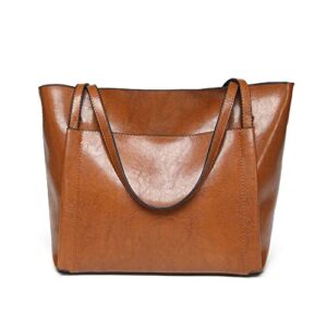 New Women's Chic Bag Retro Large Bag Shoulder Messenger Bag Simple Oil Wax Leather Portable Tote Bag