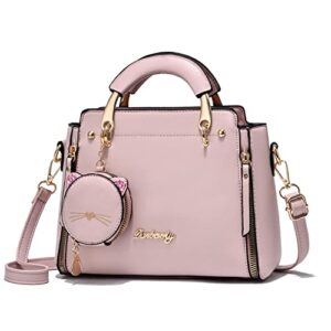 xiaoyu fashion purses and handbags for women ladies leather top handle satchel shoulder bags small totes (pink)