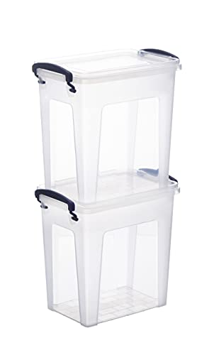 Superio Clear Storage Bins with Lids, Small Stackable Storage Boxes with Locking Latches and Handles (7 Quart(Deep), 2 Pack)