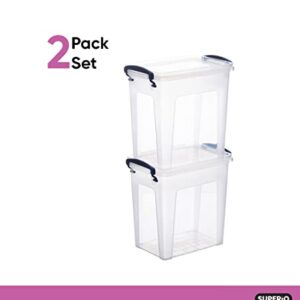 Superio Clear Storage Bins with Lids, Small Stackable Storage Boxes with Locking Latches and Handles (7 Quart(Deep), 2 Pack)