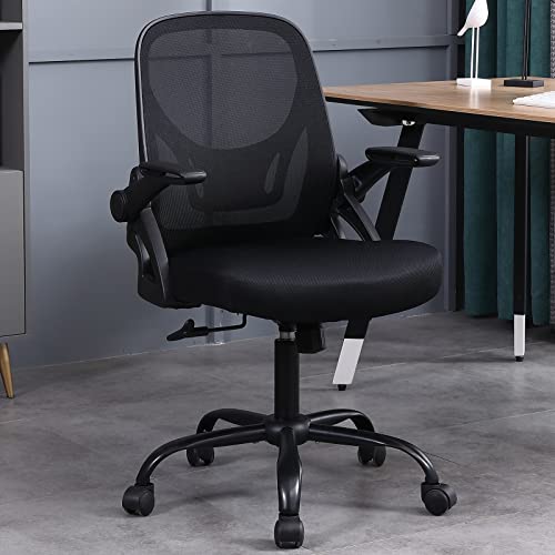 Flysky Office Chair Ergonomic Desk Chair Comfy Mesh Computer Chairs with Adjustable Height, Mid Back Modern Swivel Chair with Lumbar Support Flip-Up Arms for Home Office, Black