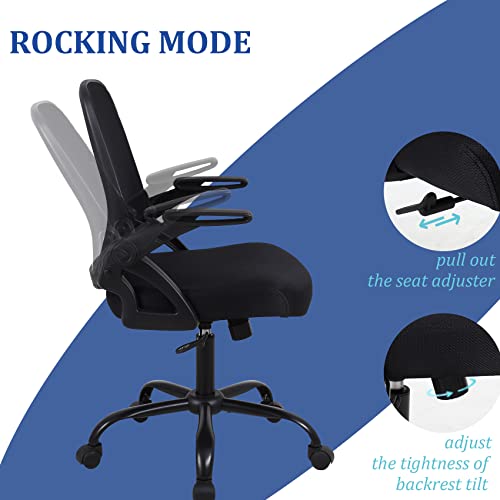 Flysky Office Chair Ergonomic Desk Chair Comfy Mesh Computer Chairs with Adjustable Height, Mid Back Modern Swivel Chair with Lumbar Support Flip-Up Arms for Home Office, Black