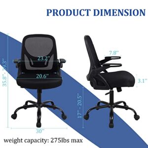 Flysky Office Chair Ergonomic Desk Chair Comfy Mesh Computer Chairs with Adjustable Height, Mid Back Modern Swivel Chair with Lumbar Support Flip-Up Arms for Home Office, Black