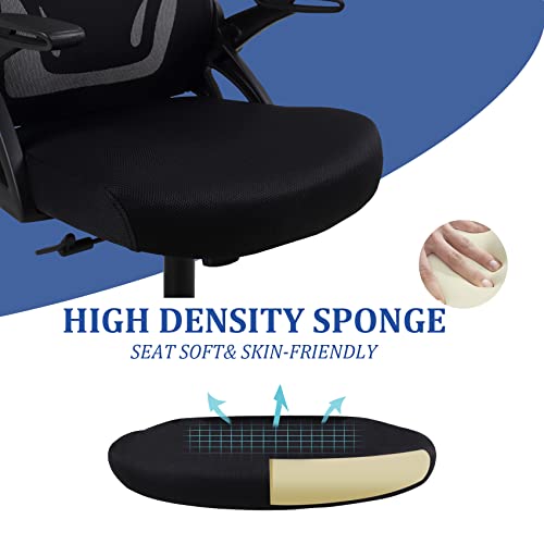 Flysky Office Chair Ergonomic Desk Chair Comfy Mesh Computer Chairs with Adjustable Height, Mid Back Modern Swivel Chair with Lumbar Support Flip-Up Arms for Home Office, Black