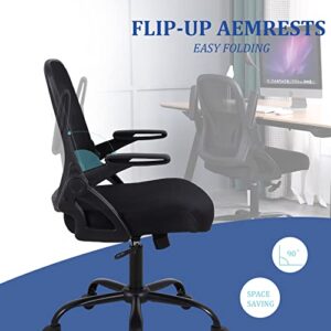 Flysky Office Chair Ergonomic Desk Chair Comfy Mesh Computer Chairs with Adjustable Height, Mid Back Modern Swivel Chair with Lumbar Support Flip-Up Arms for Home Office, Black