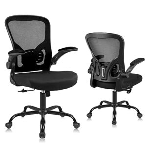 flysky ergonomic office desk chair breathable mesh swivel computer chair, lumbar back support task chair, office chairs with wheels and flip-up arms, adjustable height executive rolling chair