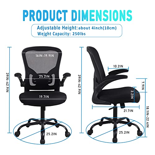 Flysky Ergonomic Office Desk Chair Breathable Mesh Swivel Computer Chair, Lumbar Back Support Task Chair, Office Chairs with Wheels and Flip-up Arms, Adjustable Height Executive Rolling Chair