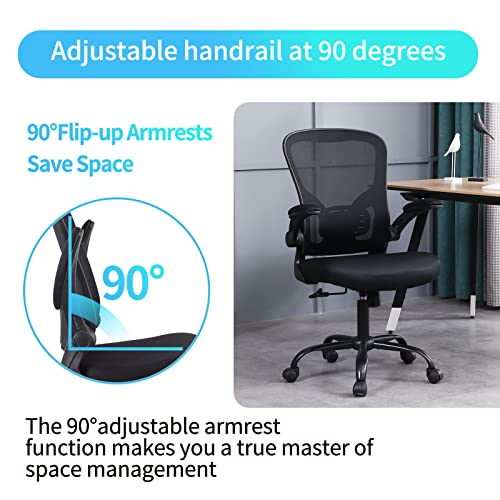 Flysky Ergonomic Office Desk Chair Breathable Mesh Swivel Computer Chair, Lumbar Back Support Task Chair, Office Chairs with Wheels and Flip-up Arms, Adjustable Height Executive Rolling Chair