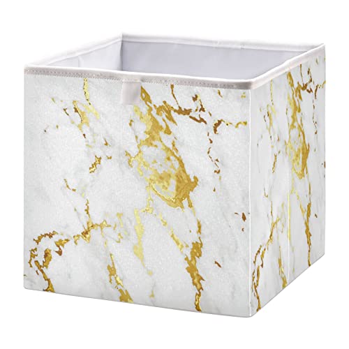 ALAZA Collapsible Storage Cubes Organizer,Gold Marble Design Storage Containers Closet Shelf Organizer with Handles for Home Office