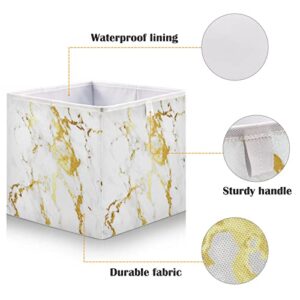 ALAZA Collapsible Storage Cubes Organizer,Gold Marble Design Storage Containers Closet Shelf Organizer with Handles for Home Office