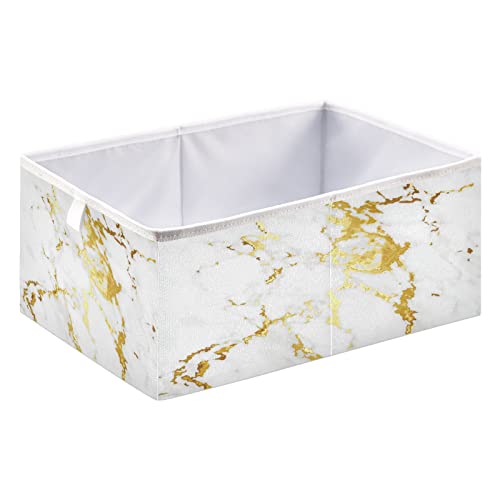 ALAZA Collapsible Storage Cubes Organizer,Gold Marble Design Storage Containers Closet Shelf Organizer with Handles for Home Office