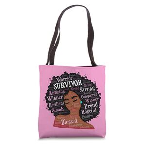 african american breast cancer survivor afro art tote bag