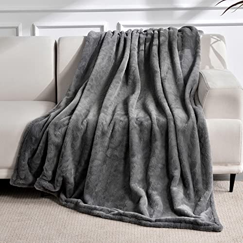 Krifey Throw Blanket, Super Soft Fluffy Luxury Minky Blanket Warm Comfy Faux Fur Bed Throw Gray 50" x 60"