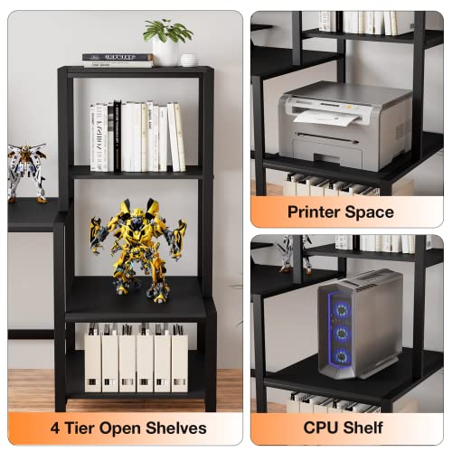 GreenForest Computer Desk 68.8 inch with Storage Printer Shelf Home Office Desk with Movable Monitor Stand and 2 Headphone Hooks for Study Writing PC Gaming Working, Black