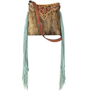 ariat women’s lorelei calf hair tooled tan crossbody bag