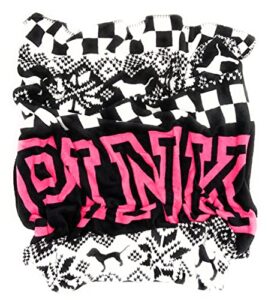 victoria’s secret pink soft fleece blanket, black/white snowflake