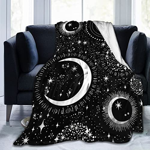 Super Soft Witch Goth Gothic Witchy Flannel Fleece Blanket Moon and Sun Throw Blanket Warm Cozy Fleece Blanket for Bed, Sofa, Couch, Travel Blanket