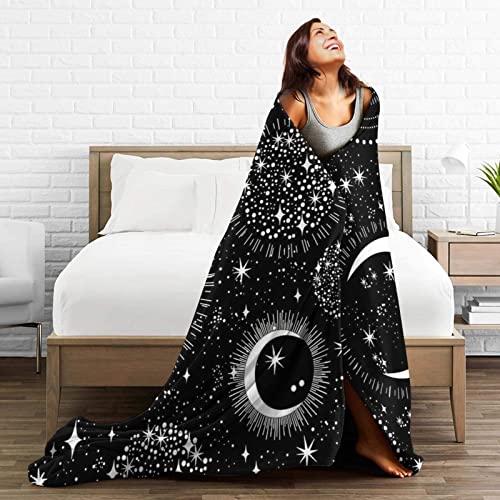 Super Soft Witch Goth Gothic Witchy Flannel Fleece Blanket Moon and Sun Throw Blanket Warm Cozy Fleece Blanket for Bed, Sofa, Couch, Travel Blanket