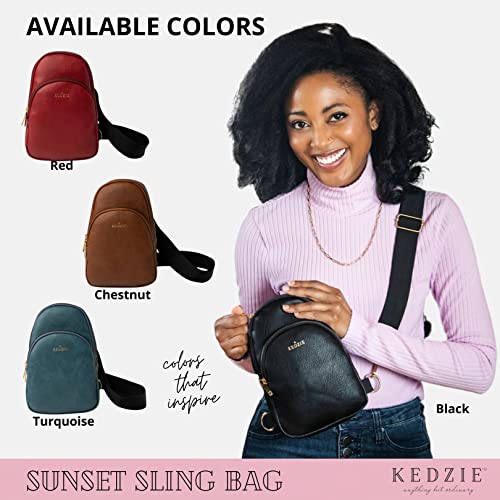 Kedzie Sunset Sling Bag in Soft Vegan Leather Crossbody Bag Cell Phone Purse Fanny Bag Packs for Women Teen Girls - Black