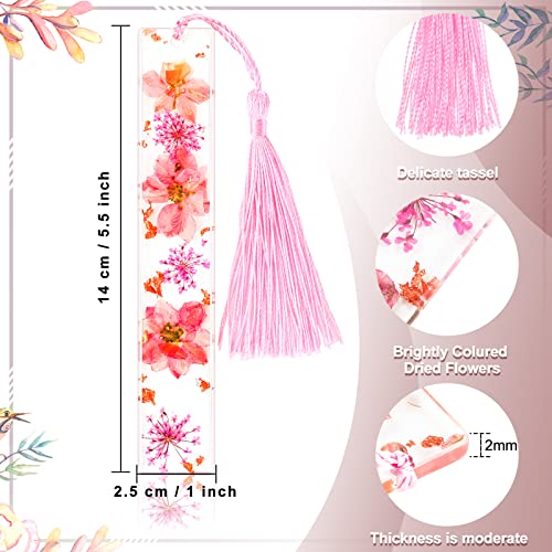 Dried Flower Resin Bookmarks and Book Page Holder Transparent Floral Page Marker with Tassels Handmade Thumb Ring Page Holder Personalized Reading Accessories Gift for Women Girls Adults Kids