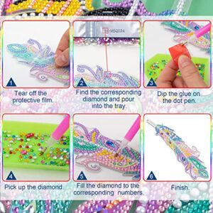 6 Pcs Christmas Diamond Painting Bookmarks DIY Feather Bookmark Crystal Pendant Bookmark for Home Office School Class Project,5D Diamond Painting Beginner Arts Crafts Gifts for Halloween Christmas