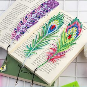 6 Pcs Christmas Diamond Painting Bookmarks DIY Feather Bookmark Crystal Pendant Bookmark for Home Office School Class Project,5D Diamond Painting Beginner Arts Crafts Gifts for Halloween Christmas