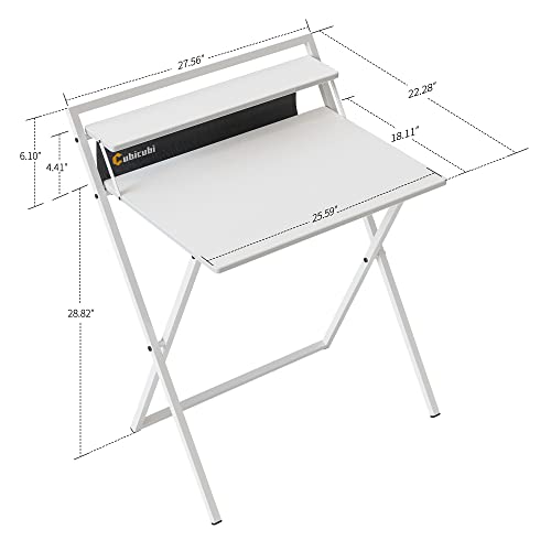 CubiCubi Small Folding Computer Desk 30 Inch with Shelf and Storage Bag, No Assembly Required, Home Office Writing Desk, Small Study Table, White