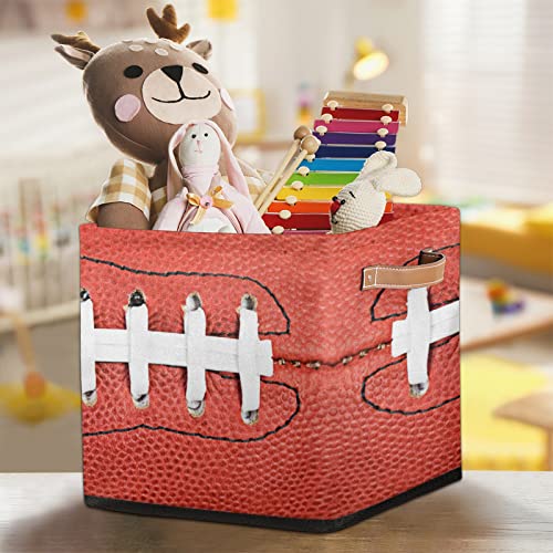 Football Lace Storage Basket Bins for Organizing Pantry/Shelves/Office/Girls Room, Sport Print Storage Cube Box with Handles Collapsible Toys Organizer 13x13 (13x13 inch, Football Lace)