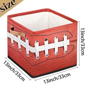 Football Lace Storage Basket Bins for Organizing Pantry/Shelves/Office/Girls Room, Sport Print Storage Cube Box with Handles Collapsible Toys Organizer 13x13 (13x13 inch, Football Lace)