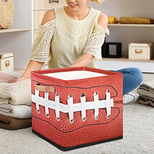 Football Lace Storage Basket Bins for Organizing Pantry/Shelves/Office/Girls Room, Sport Print Storage Cube Box with Handles Collapsible Toys Organizer 13x13 (13x13 inch, Football Lace)