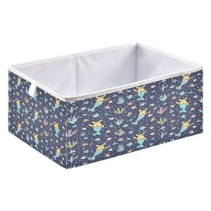 ALAZA Collapsible Storage Cubes Organizer,Funny Under Sea Corgi Mermaid Storage Containers Closet Shelf Organizer with Handles for Home Office