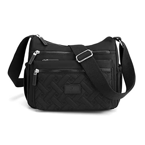 Rkrouco Women Crossbody Bag Multi-Pocket Nylon Waterproof Lightweight Casual Shoulder Handbag Purse Bookbag-Black.