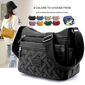 Rkrouco Women Crossbody Bag Multi-Pocket Nylon Waterproof Lightweight Casual Shoulder Handbag Purse Bookbag-Black.