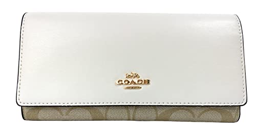 Coach Signature Slim Trifold Wallet (Light Khaki/Chalk)