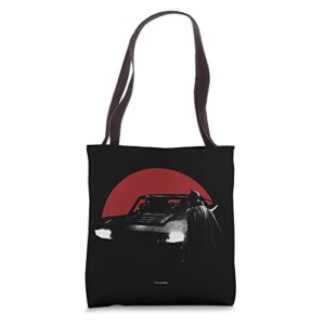 the batman red moon and batmobile tote bag