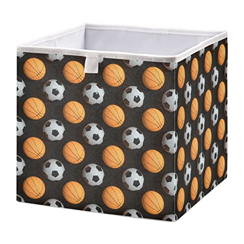 ALAZA Collapsible Storage Cubes Organizer,Basketball Soccer Sports Ball5 Storage Containers Closet Shelf Organizer with Handles for Home Office