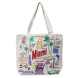 anatha cotton canvas large tote handbag with embroidery miami city ,eco friendly shopping bag with zip closure