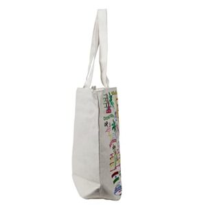 ANATHA COTTON CANVAS LARGE TOTE HANDBAG WITH EMBROIDERY MIAMI CITY ,ECO FRIENDLY SHOPPING BAG WITH ZIP CLOSURE