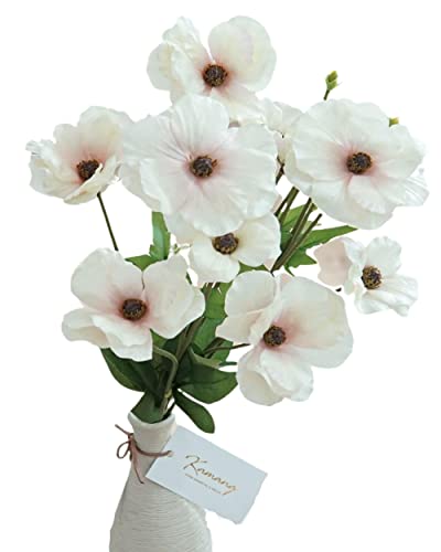 Kamang Ranunculus Flowers White Silk Flower (3 Stems) for Home Decor and Wedding. Artificial Flower for White Spring Decor. Floral Arrangement and Table Centerpiece. White Silk Flowers (White)