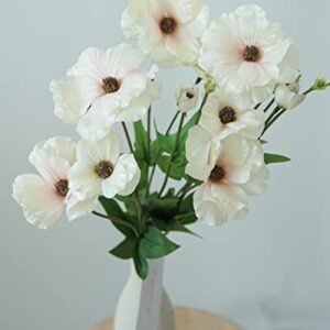 Kamang Ranunculus Flowers White Silk Flower (3 Stems) for Home Decor and Wedding. Artificial Flower for White Spring Decor. Floral Arrangement and Table Centerpiece. White Silk Flowers (White)